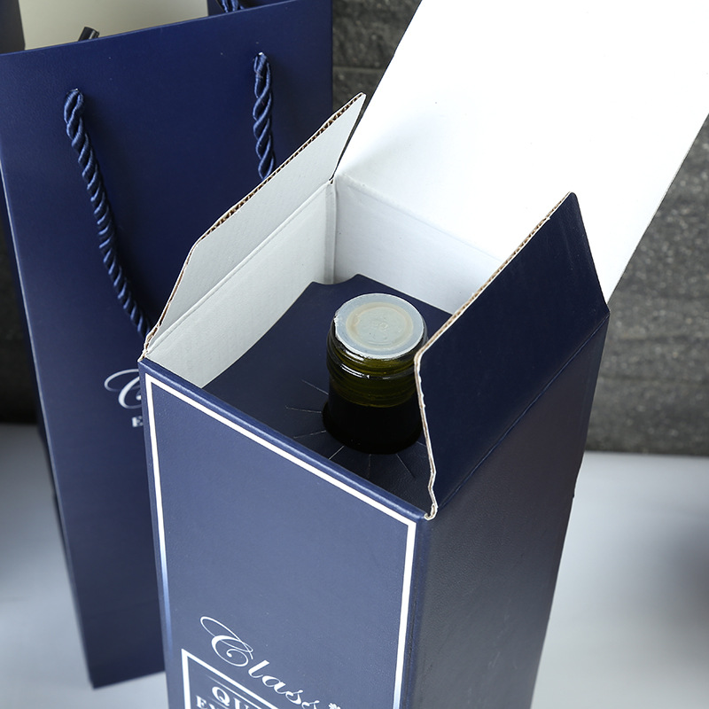 Blue printed wine packaging